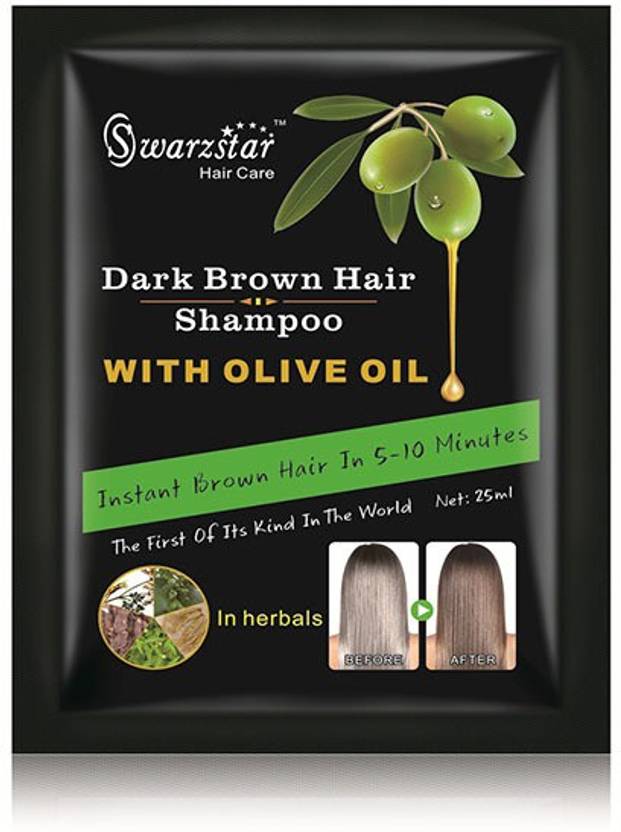 Swarzstar Hair color Shampoo Dark Brown-Olive Oil 250ml (Pack of 1o =25 ...
