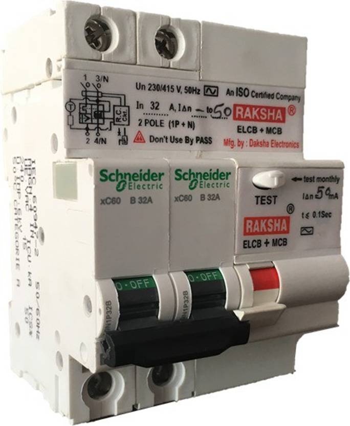 Raksha RCCB 20A, 2 Pole, mA Setting 50 R03 DPEV MCB Price in India ...