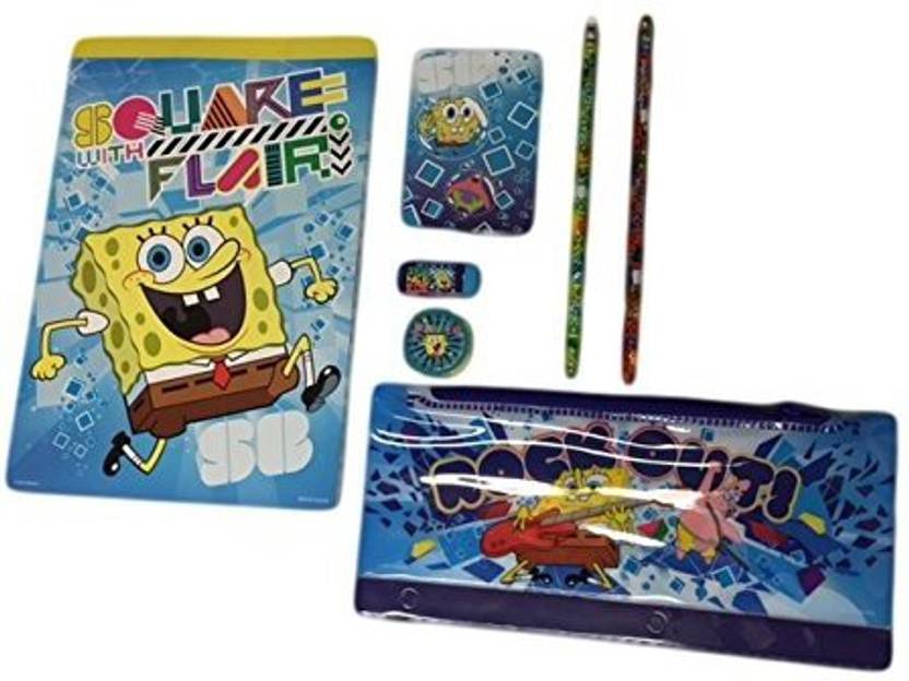 NICKELODEON SpongeBob Squarepants 7 pc Sketch Set with Pencil Case Back ...