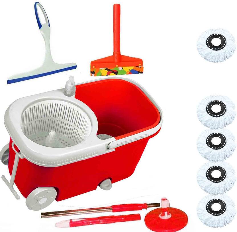 CREZON Heavy Duty WHEEL Mop with 5 refills & kitchen wiper & glass ...