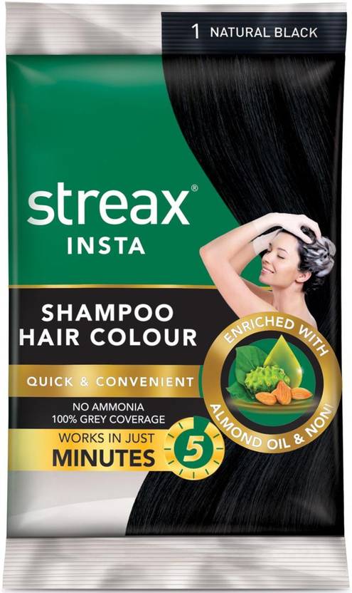 Streax Insta Shampoo Hair Color Natural Black 1 ( 15ml X 16=240ml ...