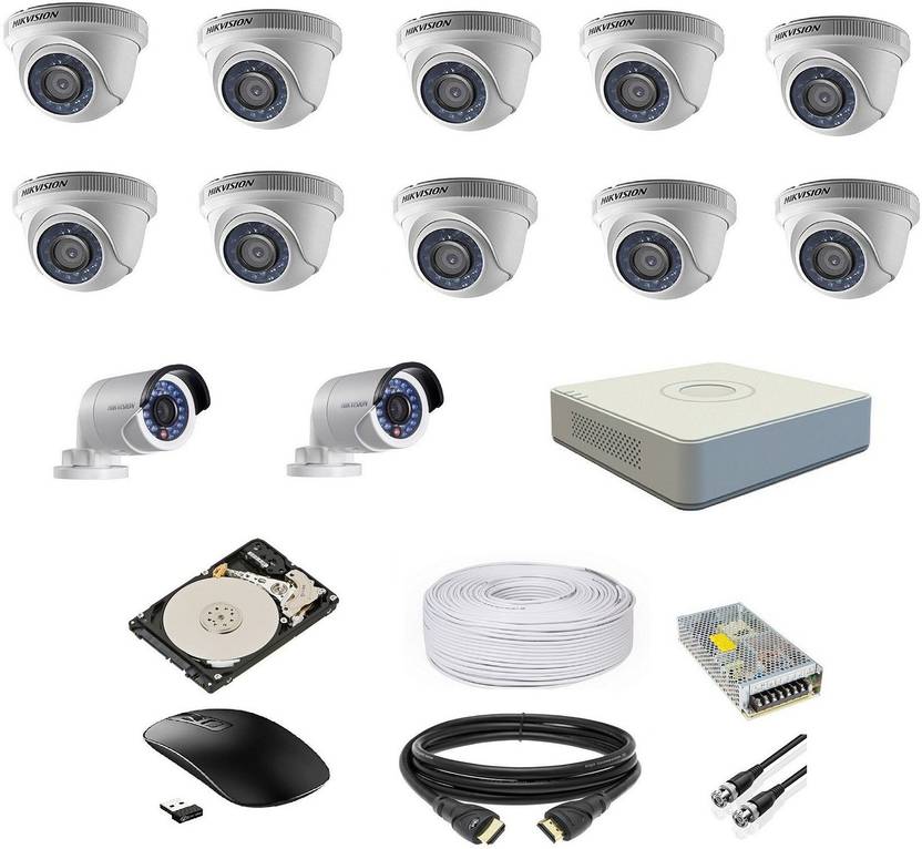 Hik Vision 5 MP 16 CH DVR Kit with 10 Dome camera, 2 Bullet camera, 2 ...