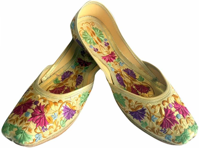 Step N Style Women Flat Gold Phulkari Work Khussa Shoes Punjabi Jutti ...