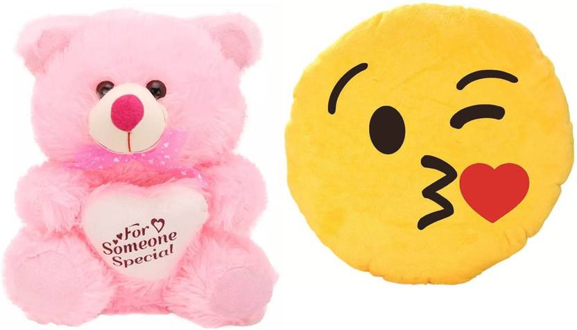 Teddy Bear Soft Toys With Emoji Smiley Pillow - 25 cm - Bear Soft Toys ...