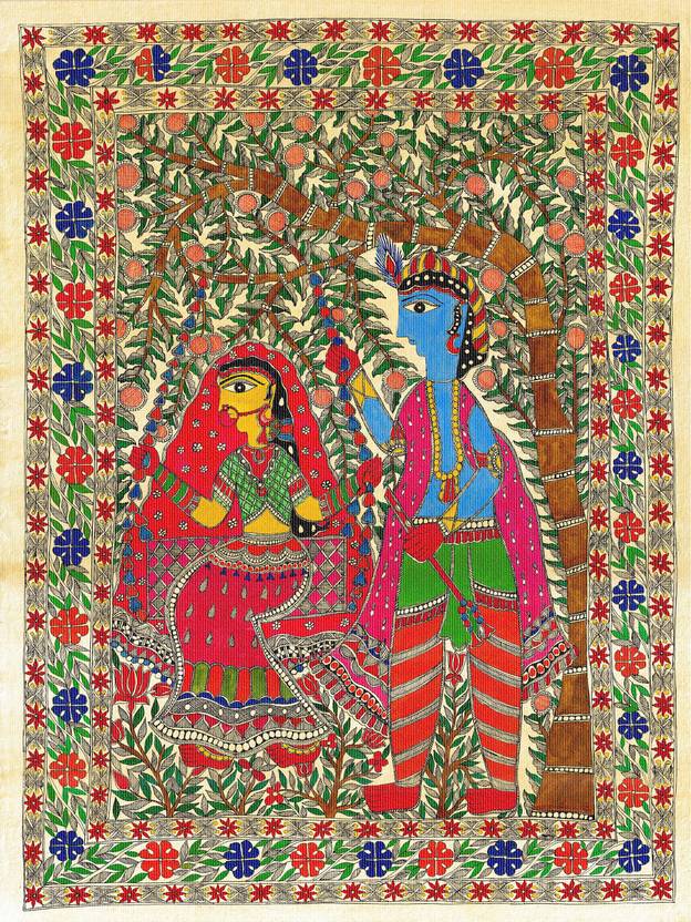 GRAZIOS Madhubani Print Painting Canvas 30 inch x 22.5 inch Painting ...