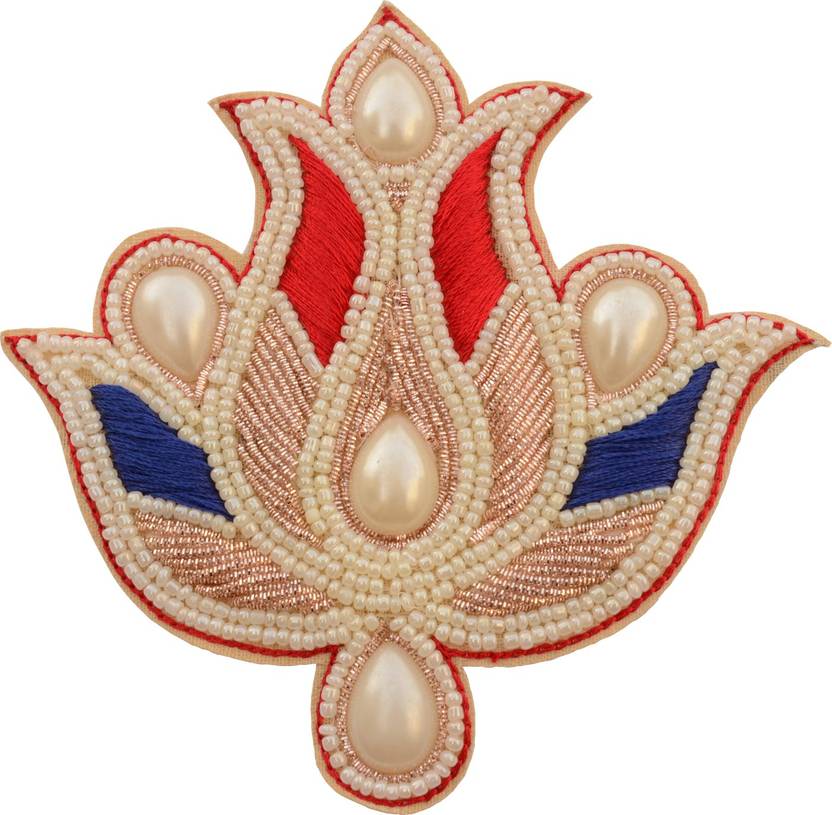 Foppish Mart Lotus Red and Blue Thread and Zardosi Work Patches Motifs ...