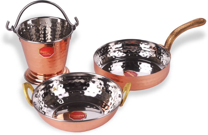 Sumeet Stainless Steel & Copper, Cook & Serve cookware set of 3Pcs ...
