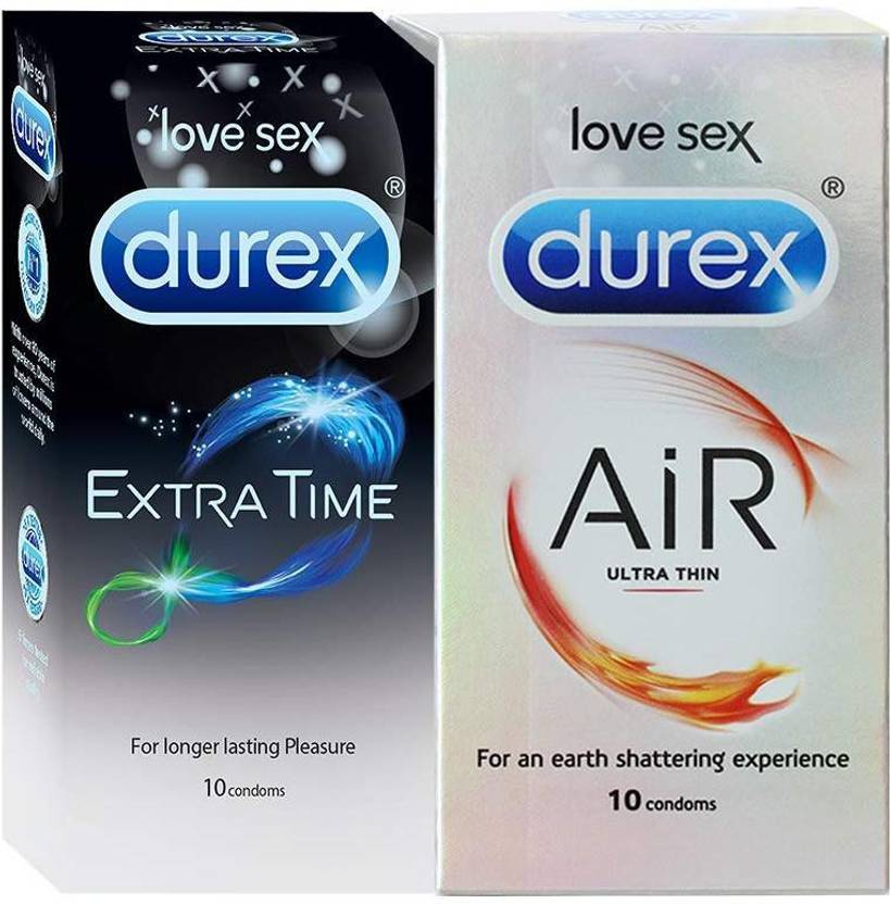 DUREX Condoms Combo Pack, ( 10 Air Ultra Thin, 10 Extra Time ) 10X2=20 Condom Price in India ...