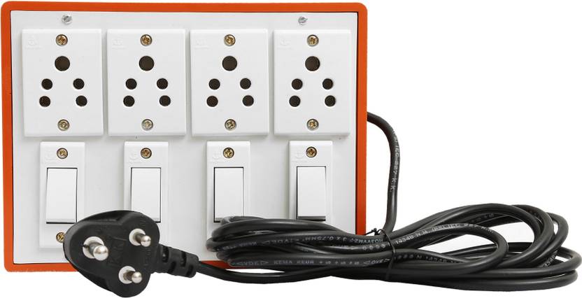 HI-PLASST Brown Extension Switch Board with 4 Sockets(5A) and 4 ...