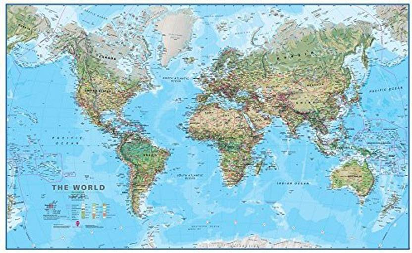 Maps International World Physical Wall Map (Laminated) - World Physical ...