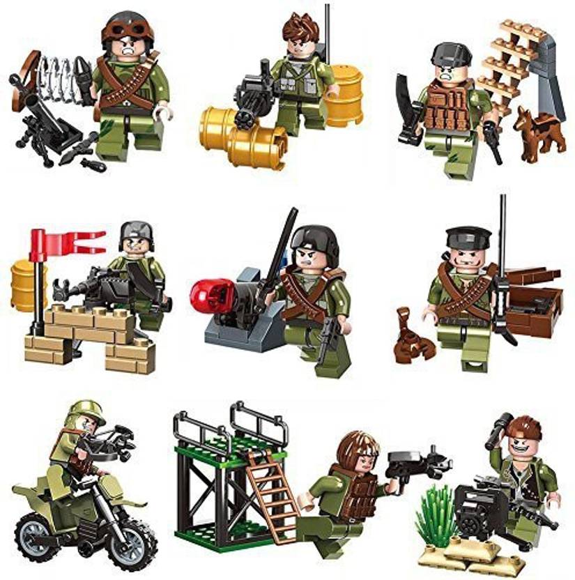 Genrc Army Minifigures Lego-Compatible Set - 9Pcs Army Minifigures And ...