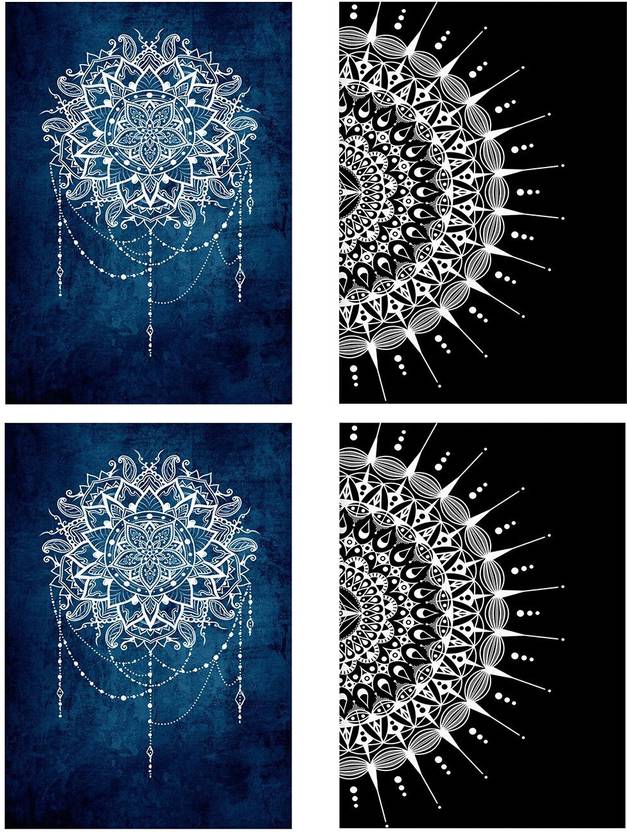 Combo Posters Set Of 4 Rolled Posters with Ethnic design on blue ...