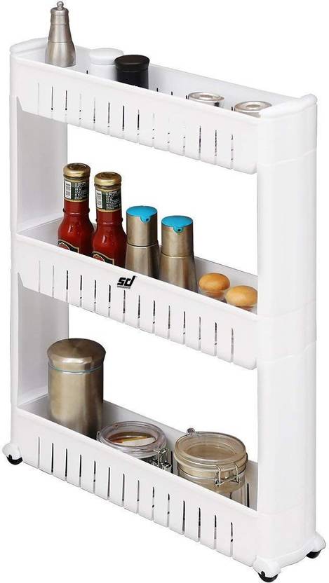 Smiledrive 3 Tier Foldable/ Movable Storage Plastic Racks Shelf Trolley ...