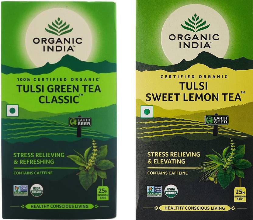 ORGANIC INDIA Tulsi Green Tea Classic 25 Tea Bag & Tulsi Sweet Lemon ...