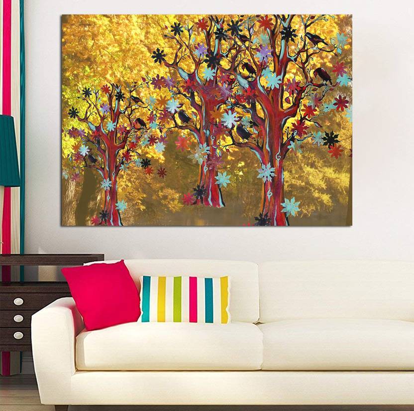 Style Crome Multi Color Designer Tree Landscape Canvas Painting (12x18 ...