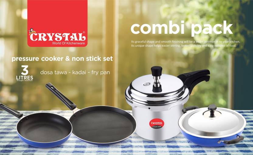 CRYSTAL Kitchen Combi Non-Stick Coated Cookware Set Price in India ...
