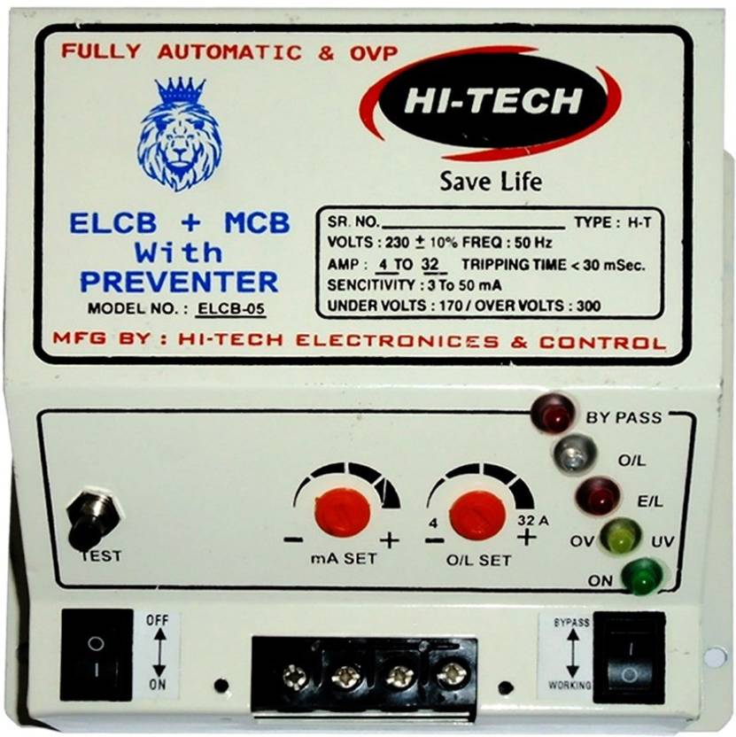 HI-TECH SINGLE PHASE ELCB+ADJUSTABLE OVERLOAD +OVP (OVER VOLTAGE ...