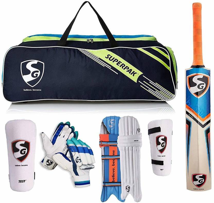 SG Full Cricket Kit with Suparpak Bag (Without Helmet) Cricket Kit ...