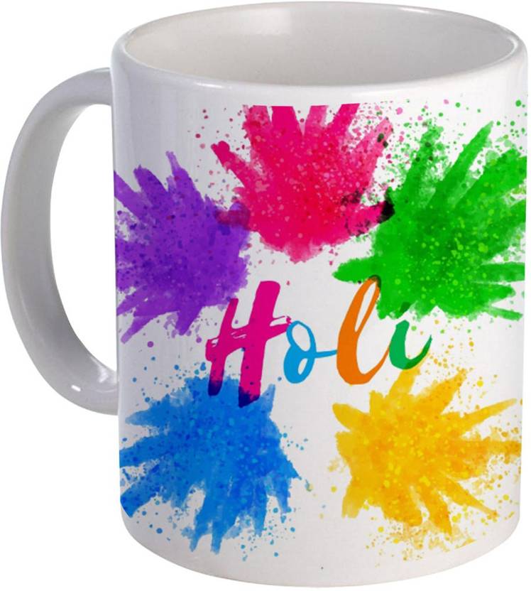 COLOR YARD best holi with multi color star design on white Ceramic ...