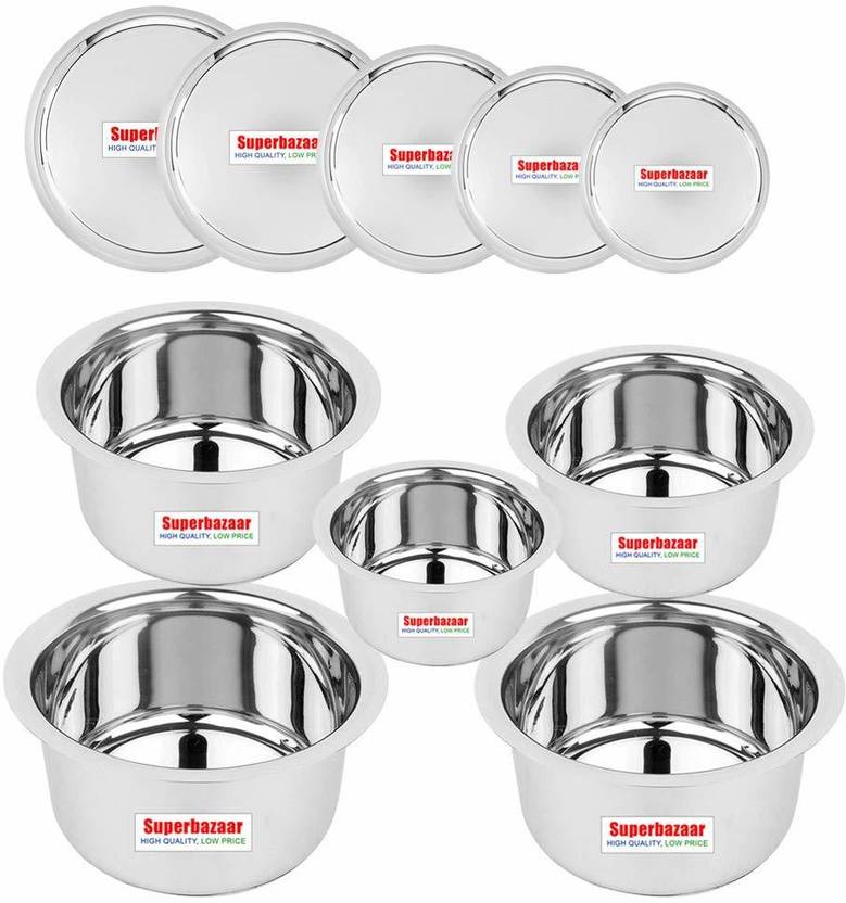 Superbazaar Stainless Steel Tope with Lid Cookware Set (Pack of 5 ...