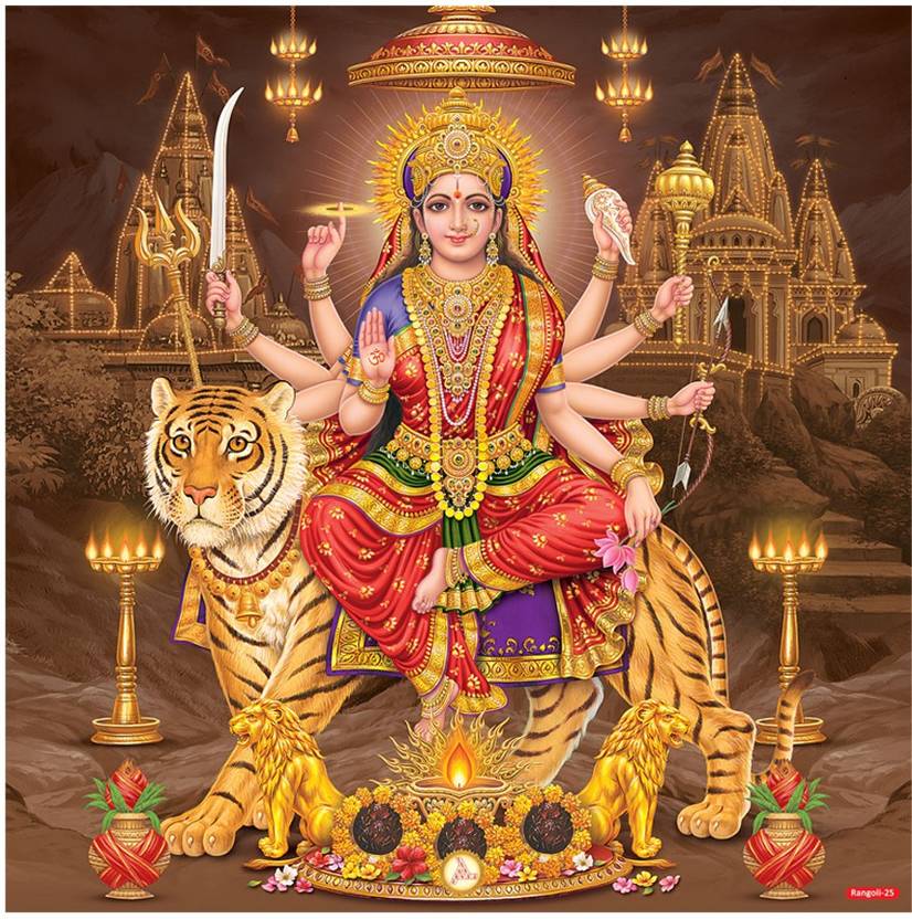 god & god's 60 cm Shera Wali Mata Sparkle Digital Picture Self Adhesive ...