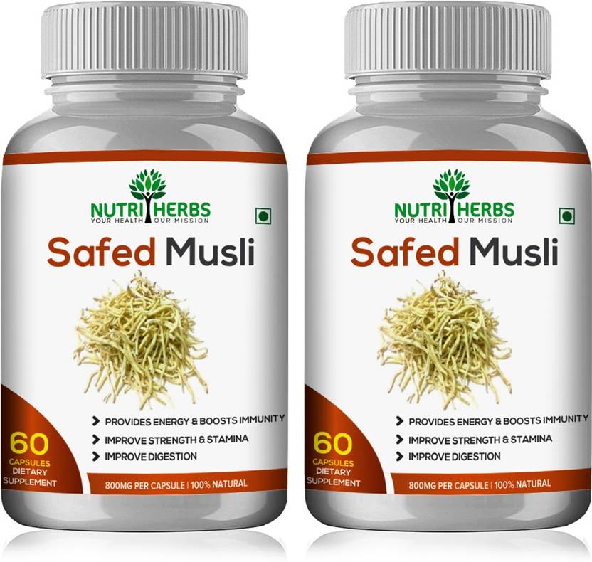 Nutriherbs Safed(White) Musli 800 Mg 60 Capsules 100% Natural & Organic (Pack Of 2 ) Price in ...