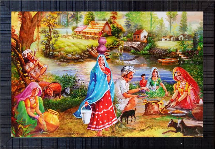 Art collection poster of Rajasthani Village Scene Panihari Photo Frame ...