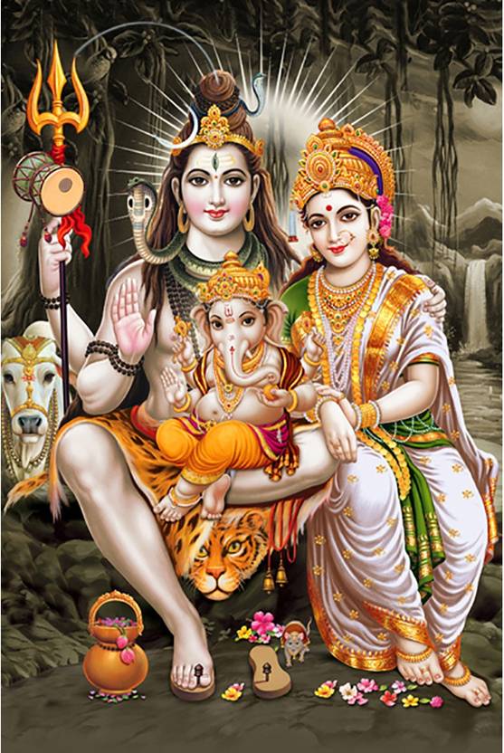 Poster N frame Bhole Nath parivar (Maa Parvati, Ganesh, Kartikey and ...