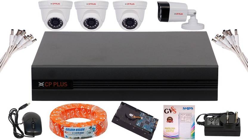 CP PLUS 4 Channel DVR + 3 Full HD 2.4 MP Dome Camera + 1 Full HD 2.4 MP ...