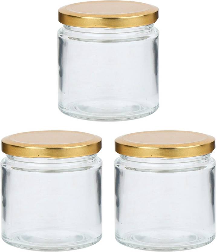 Artista Crystal Glass Jar (300x3) with Airtight Metal Gold Lid - 300 ml ...