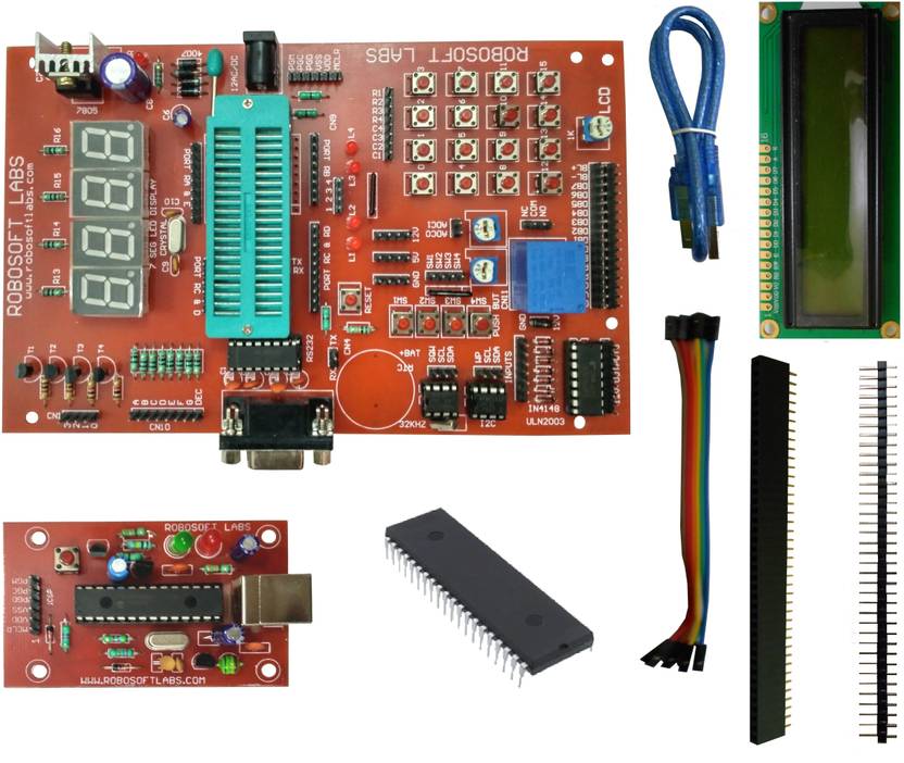 Robosoft Labs PIC 40PIN Board with 16F877A, 232 , RTC , 24C32, 2003 IC , LCD & PROGRAMMER Micro ...