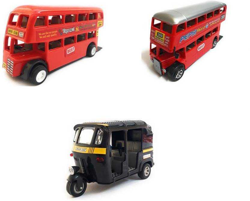 The Game Begins Double Decker Bus (Mini, Small Size), Auto Rickshaw Toy ...