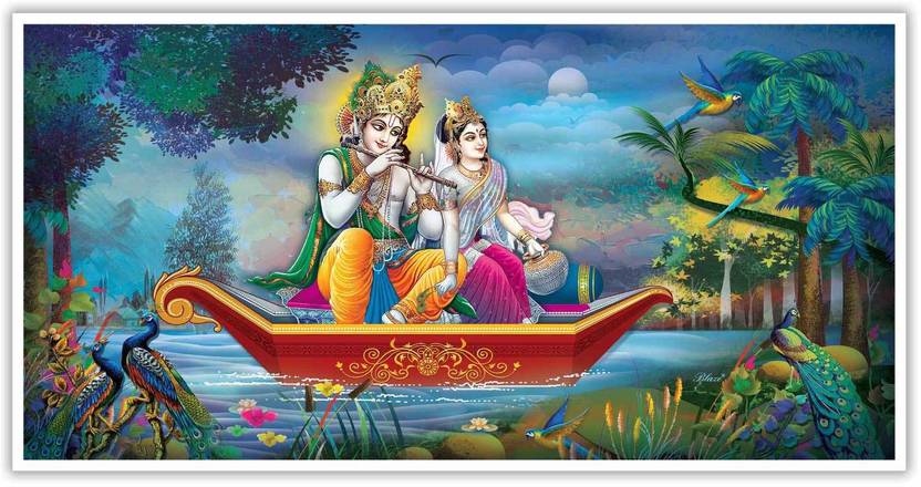 Radhe Krishna Sitting On Boat Paper Poster Paper Print - Religious ...