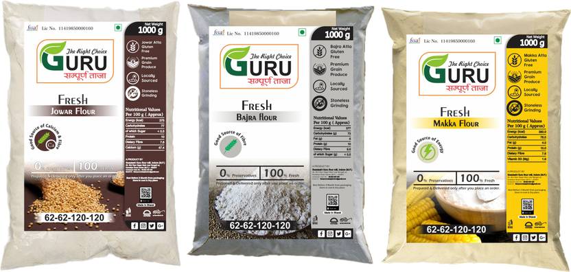 GURU SAMPOORNA TAAJA Best Combo of Fresh Jowar & Bajra & Makka Flour ...
