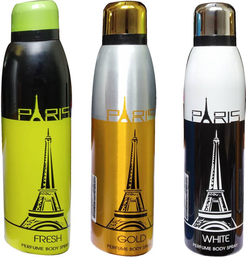 PARIS FRESH, GOLD, WHITE (PACK OF 3) Perfume Body Spray - For Men ...