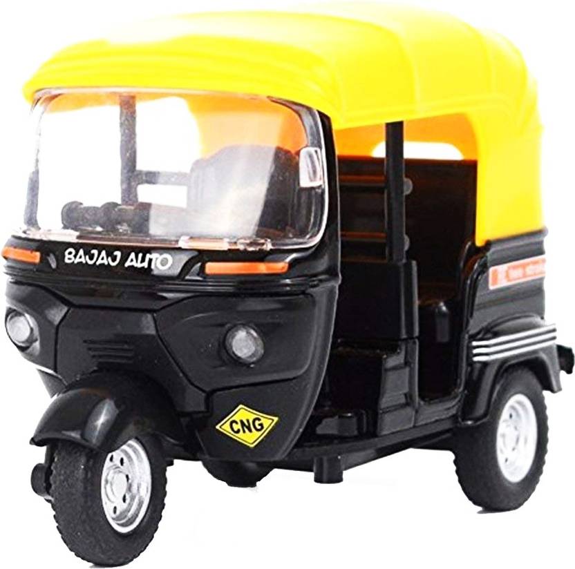 EMOB Black 1:14 Scale Diecast Metal Body Pull Back Auto Rickshaw Toy ...