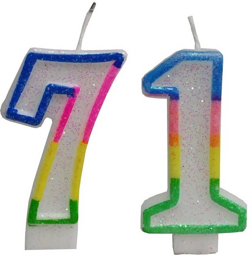 Stylewell Two Digit ( Number 71 ) Rainbow Border Glitter Candle for ...