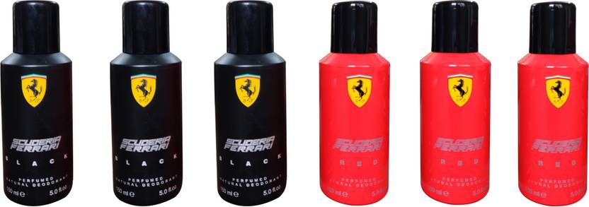SCUDERIA FERRARI 3 BLACK, 3 RED (PACK OF 6) Body Spray - For Men ...