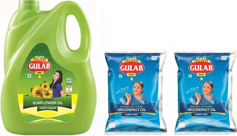 gulab oils 1L 2 POUCH GROUND NUT +5L REFINED Sunflower Oil Can Price in ...