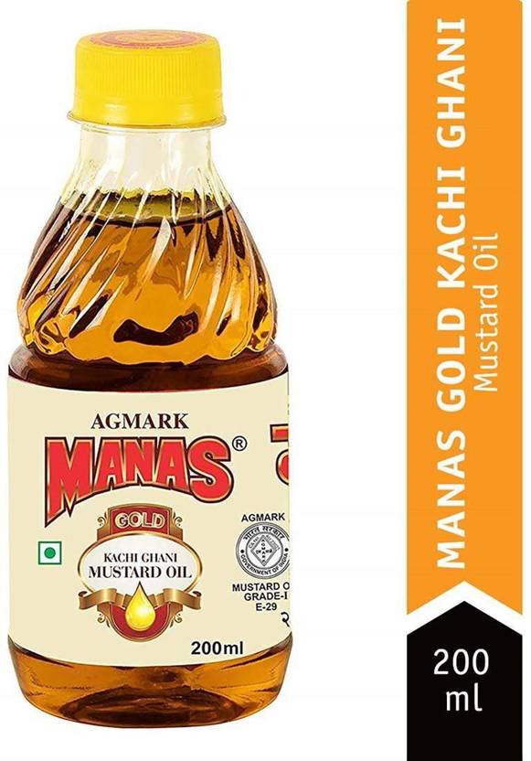 MANAS GOLD Kachi Ghani Mustard Oil 200ml Mustard Oil Plastic Bottle ...
