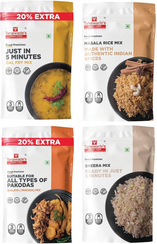 Tanawade's SMART FOOD Instant Dal Fry, Masala Rice, Bhajiya, Sheera Mix ...
