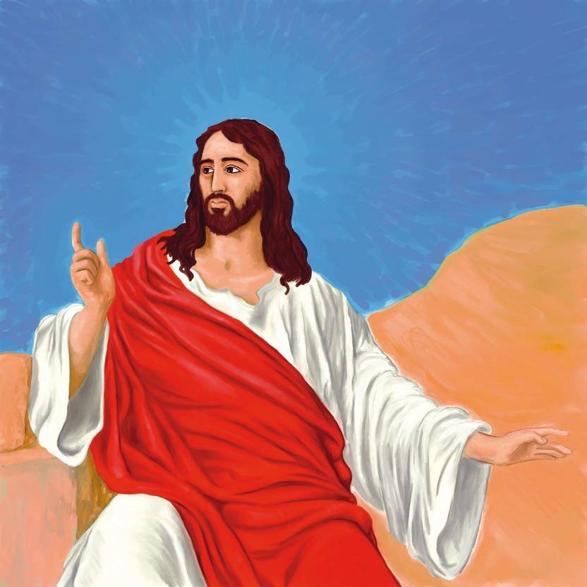 KD Jesus on red Sticker Poster|christian religion|Jesus christ poster ...