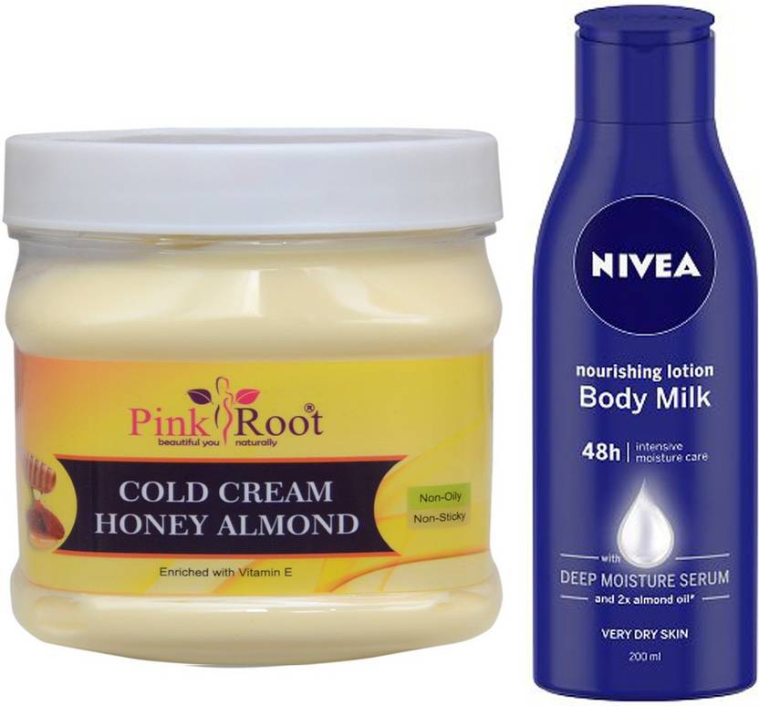PINKROOT HONEY ALMOND COLD CREAM WITH NIVEA NOURISHING LOTION BODY MILK ...