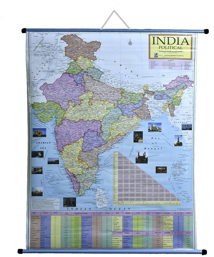 ROLLUP POLITICAL MAP OF INDIA (PIPE MOUNTED) Photographic Paper ...