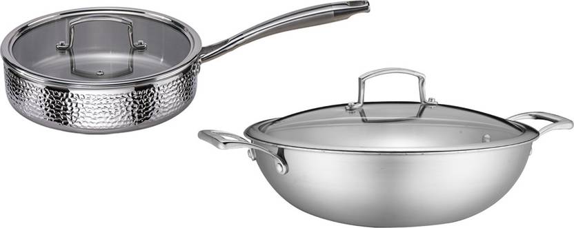 Healux Tivoli Triply Stainless Steel Fry Pan and Wok Set Induction ...