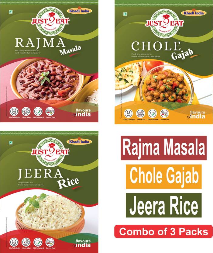 Just 2 Eat Rajma Masala, Chole Gajab, Jeera Rice - Combo of 3 Packs 850 ...