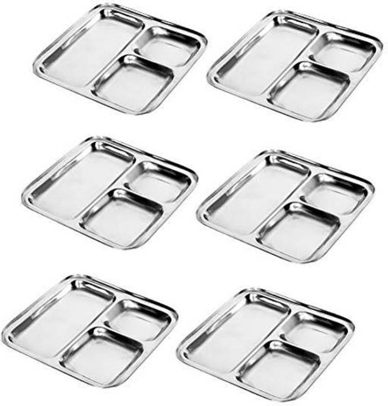 PRV Stainless Steel Plates Dinner Thali With 3 Deep Compartments prv-stainless-steel-plates-dinner-thali-with-3-deep-compartments