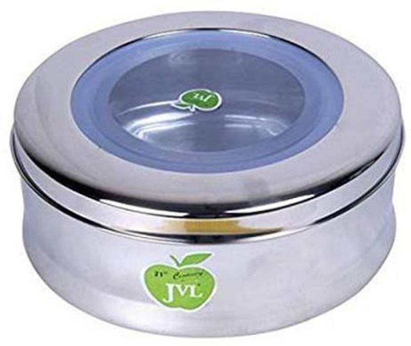 JVL Stainless Steel Kitchen Storage Round Container Poori Roti DabbaTin ...