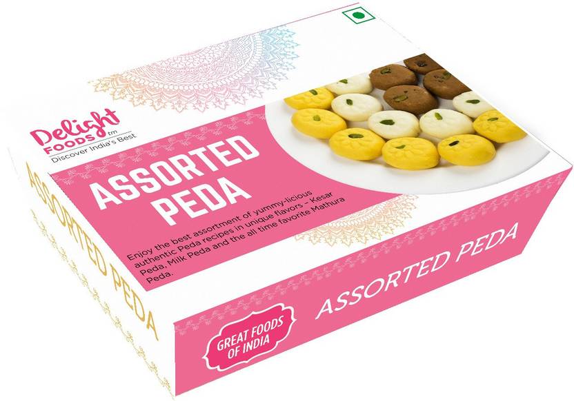 Delight Foods Assorted Peda (Doodh Peda, Mathura Peda, Kesar Peda) Box ...