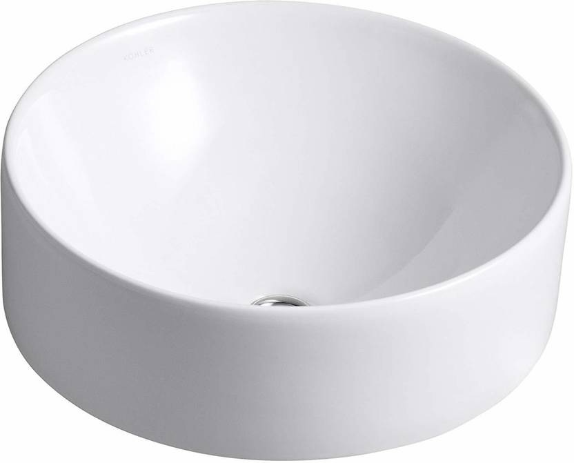 KOHLER K-14800X-0 Round Vessel Bathroom Basin Sink without Faucet Hole ...